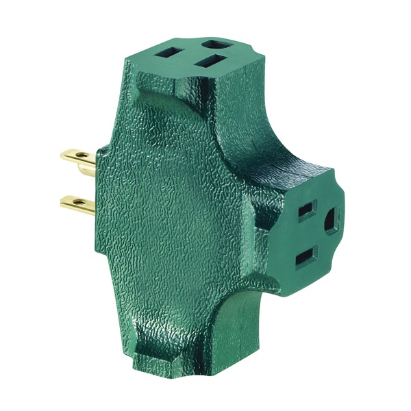 Leviton R07-00694-GRN Triple Tap Outlet Adapter, 2 -Pole, 15 A, 125 V ...