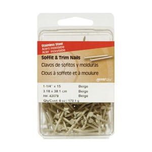 42079 Trim Nail, 1-1/4 in L, Stainless Steel, Flat