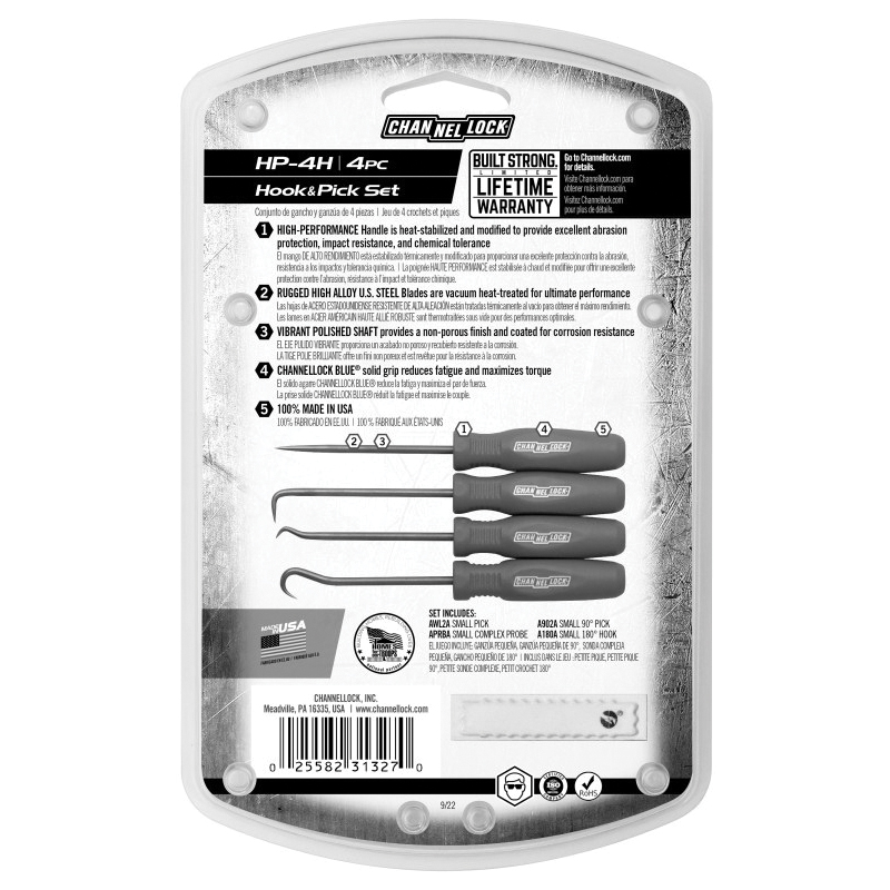 HP-4H Precision Hook and Pick Set, 4-Piece, Alloy