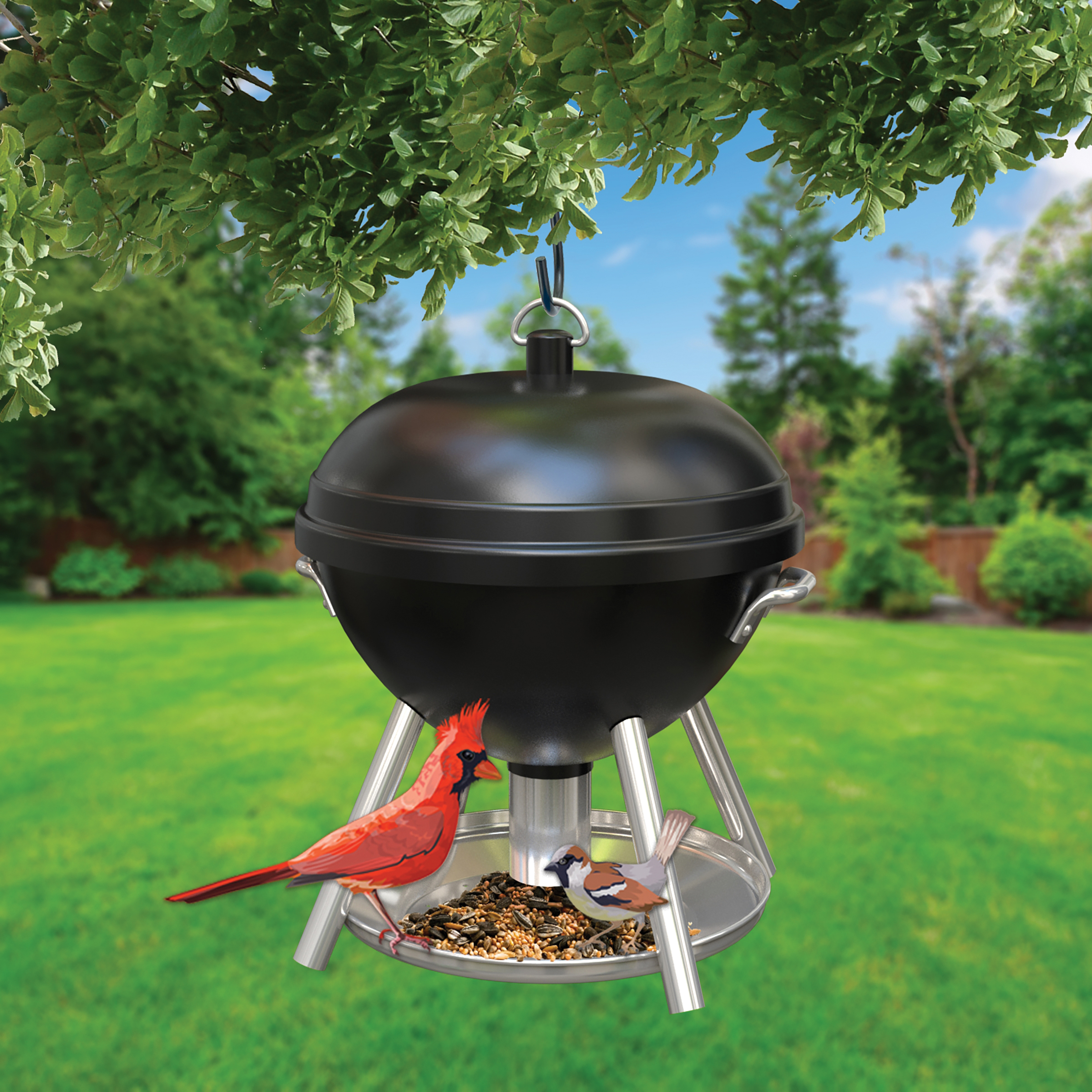 Panacea 26237 Bird Feeder, Mini Kettle Grill, 2 lb, Black, Hanging