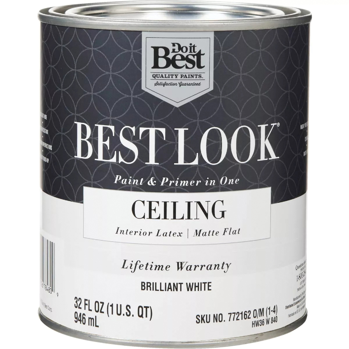 Best Look 772162 Interior Wall Paint, Matte Flat, White, 1 qt, 112.5 sq ...