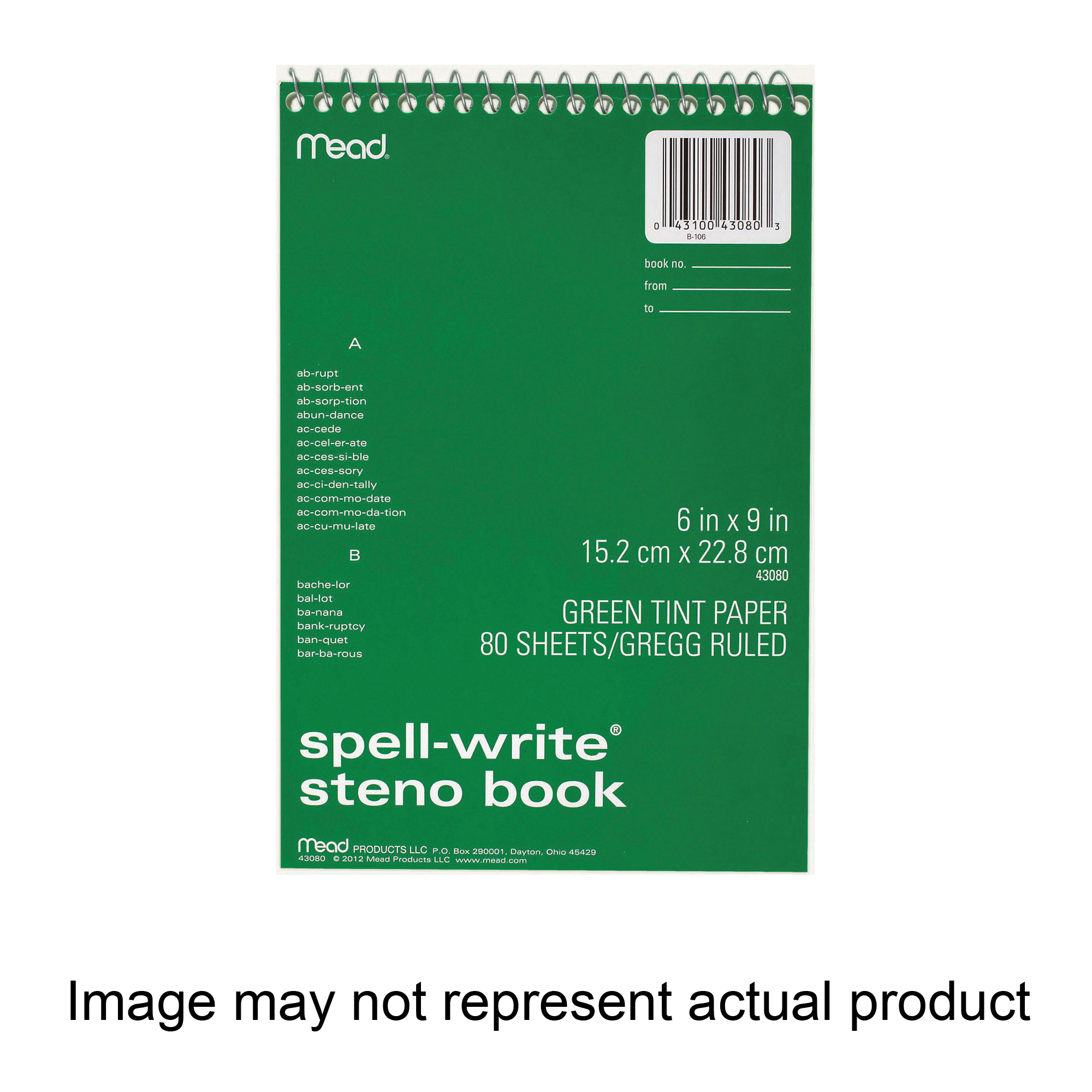 43080 Steno Book, Gregg Ruled Sheet, 6 x 9 in