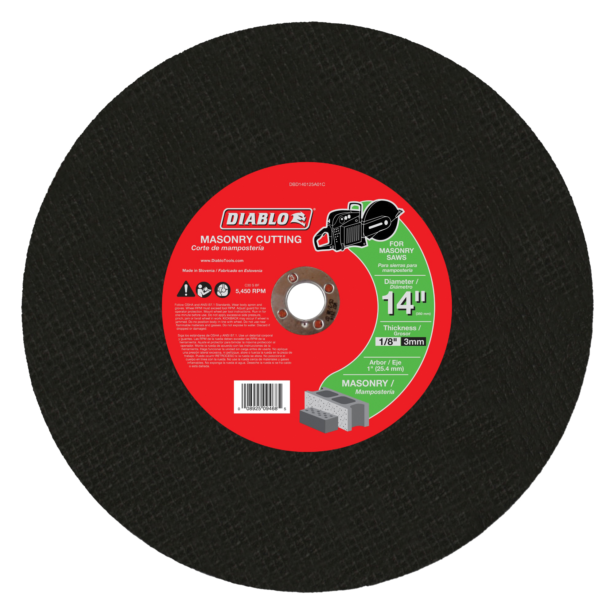 Diablo DBD140125A01C Cut-Off Disc, 14 in Dia, 1/8 in Thic...