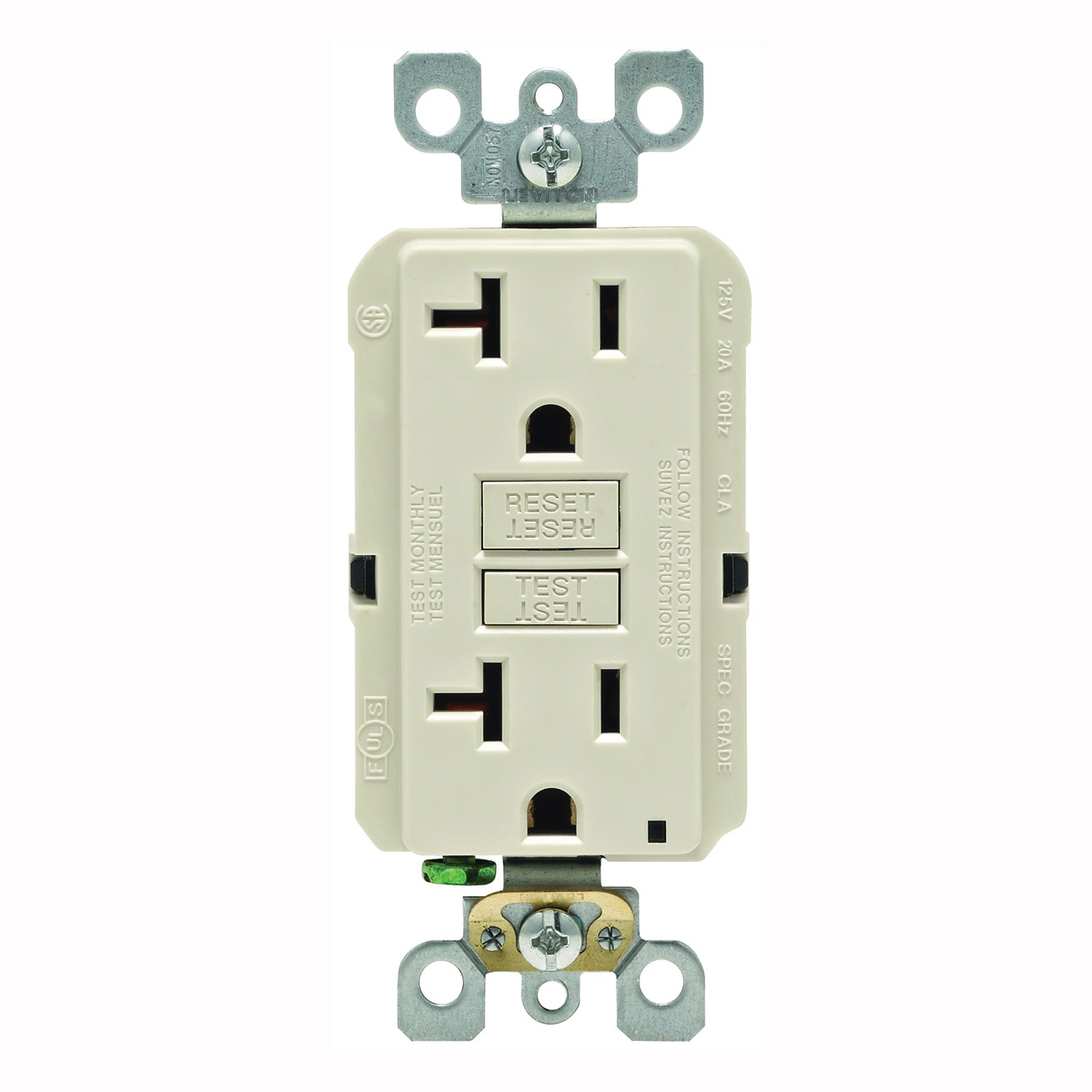 Leviton R96-GFNT2-0KT GFCI Duplex Receptacle, 2 -Pole, 20 A, 125 V ...