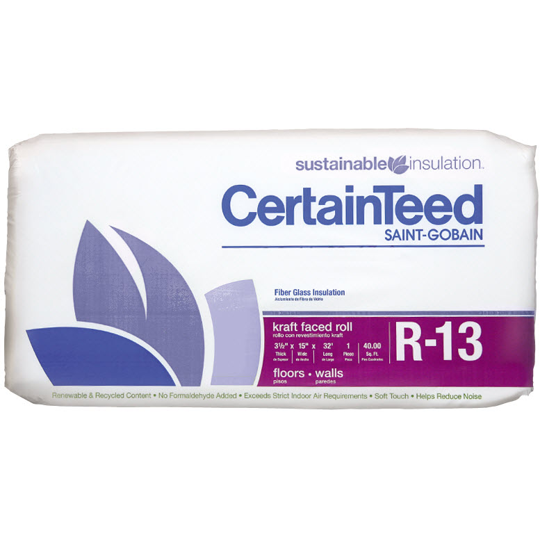 Fiberglass Insulation, CertainTeed, R-13, 15 in, Kraft Fa...
