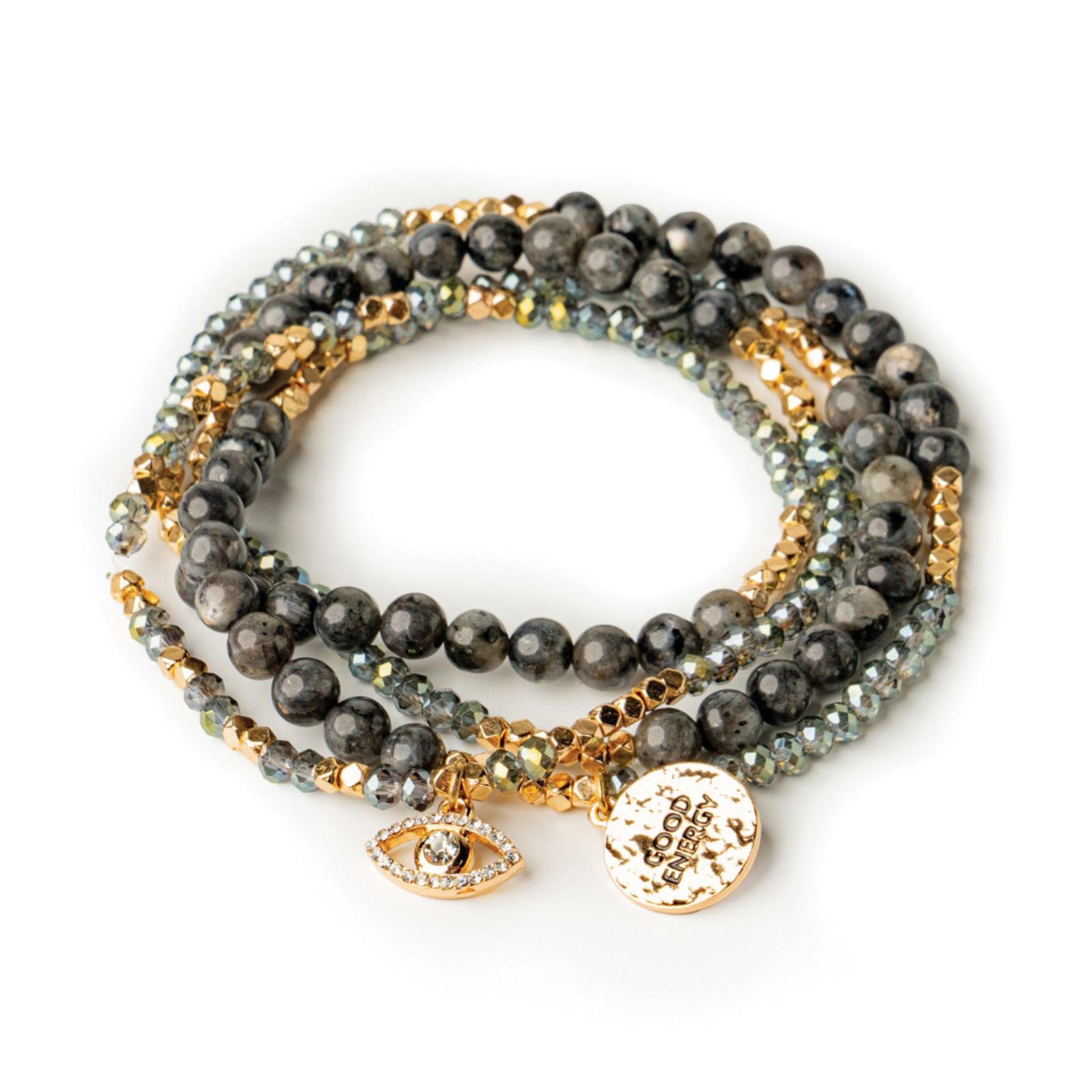 Terra Stone Wrap Bracelet and Necklace, Silver, Black Lab...