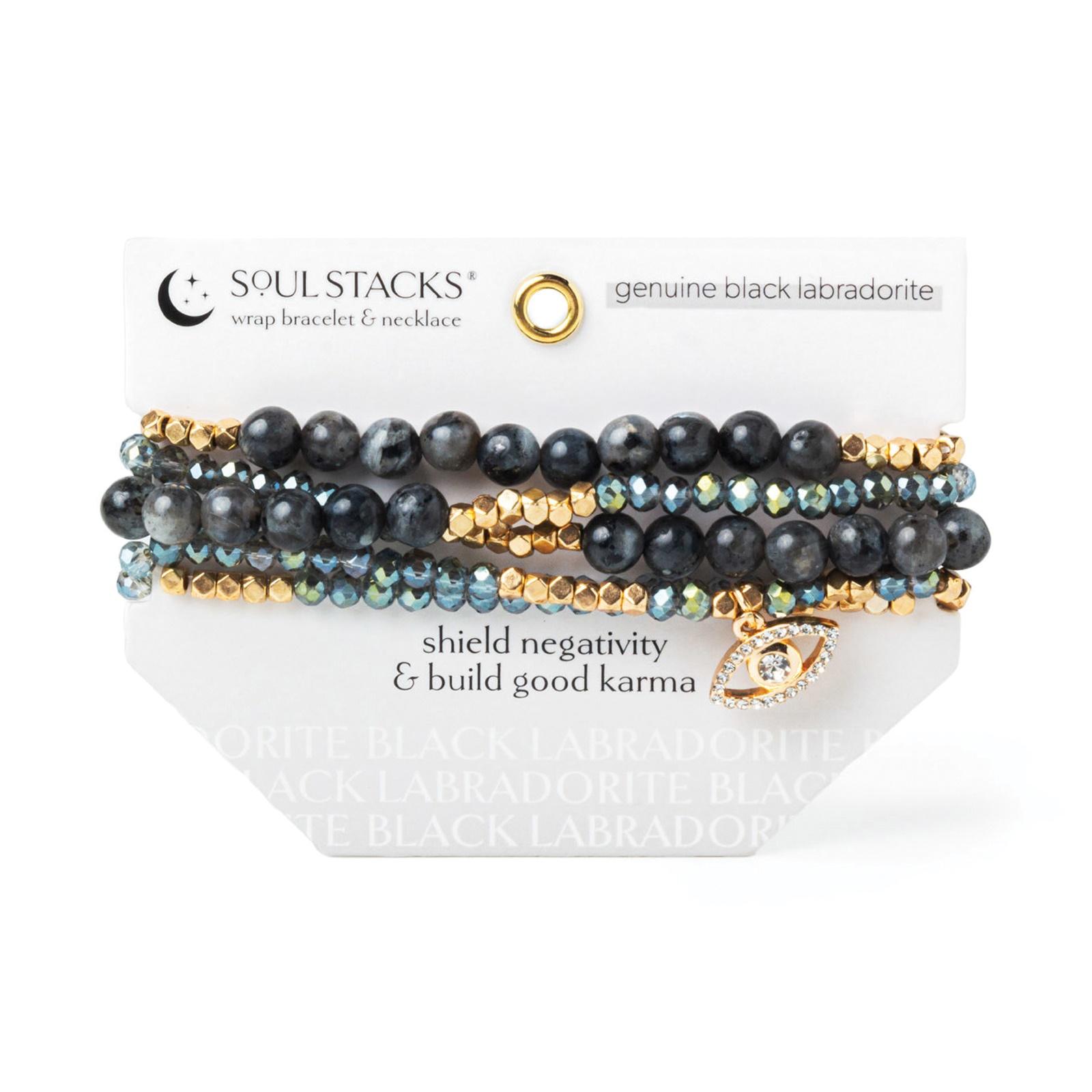 Terra Stone Wrap Bracelet and Necklace, Silver, Black Lab...