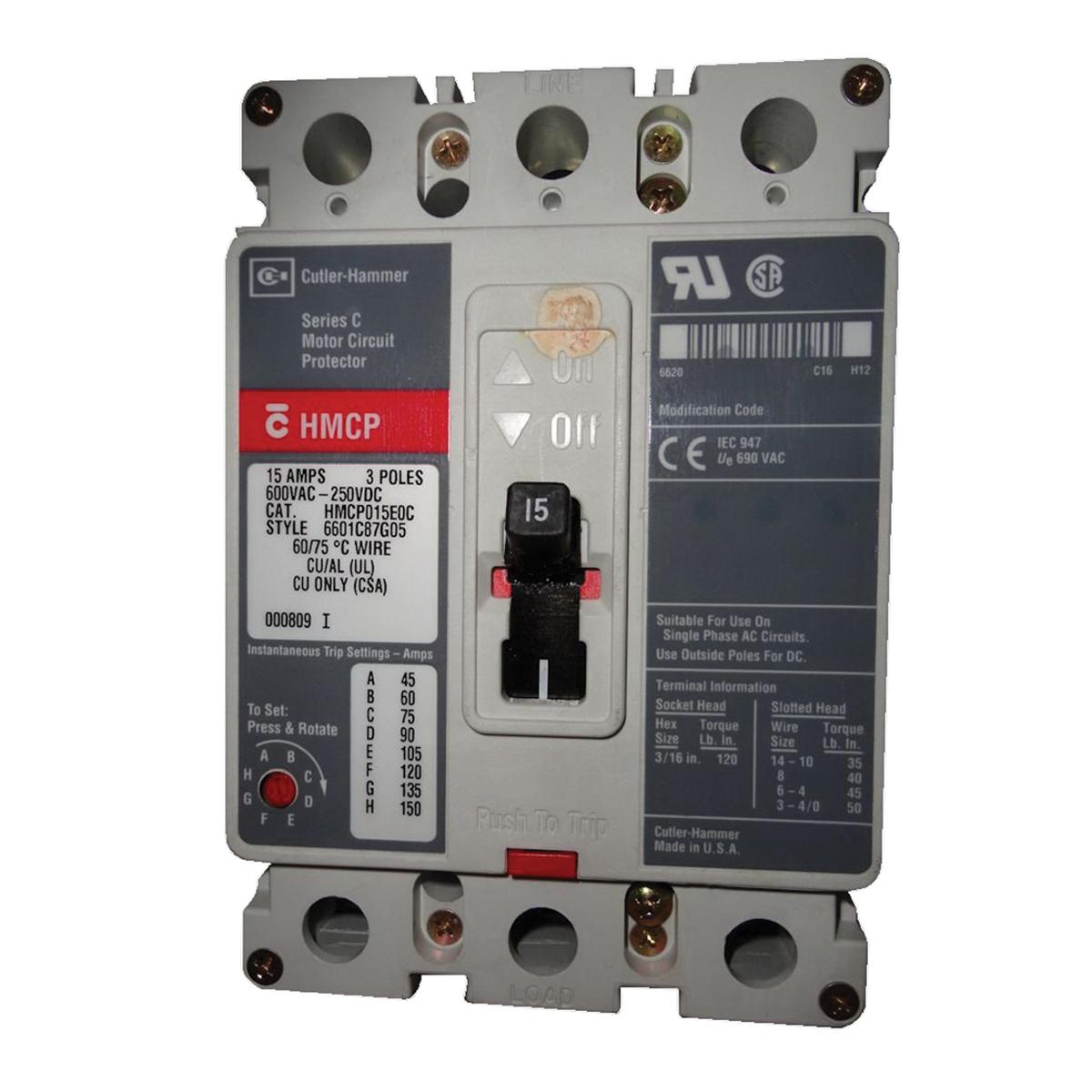 Cutler Hammer HMCP015E0C Molded Case Circuit Breaker