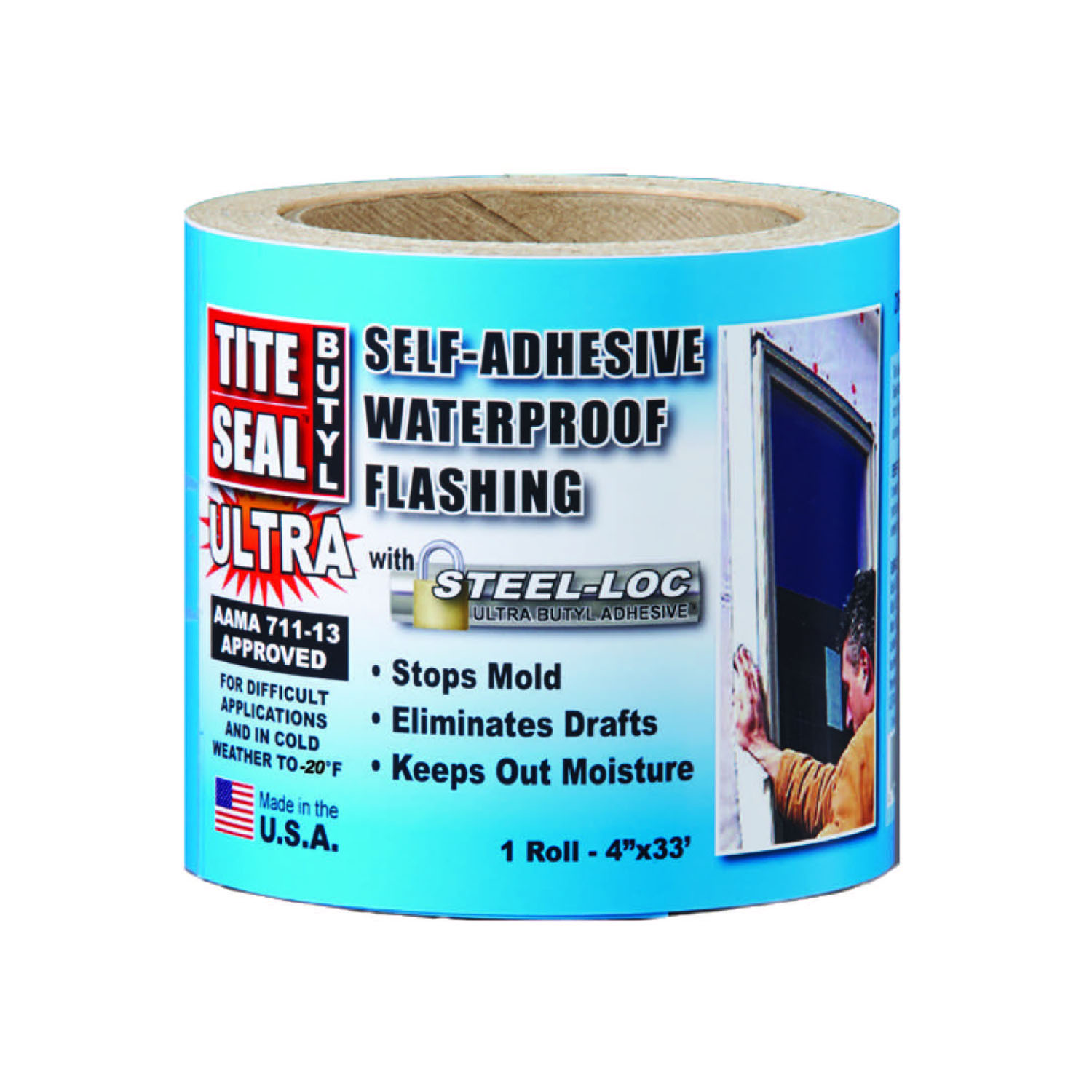 Titeseal TSB433 Window Flashing, 33 ft L, 4 in W, Butyl R...