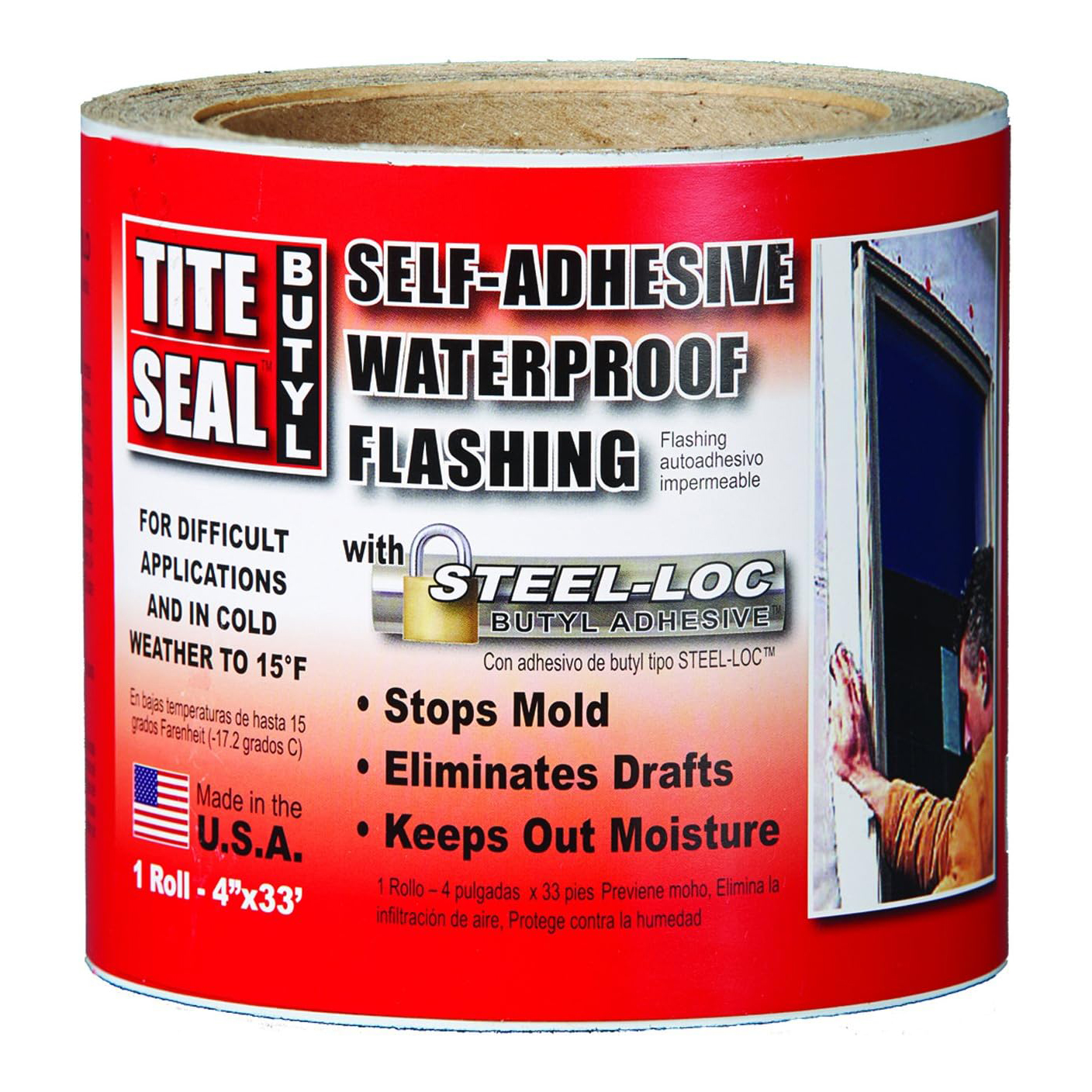 Titeseal TSB433 Window Flashing, 33 ft L, 4 in W, Butyl R...
